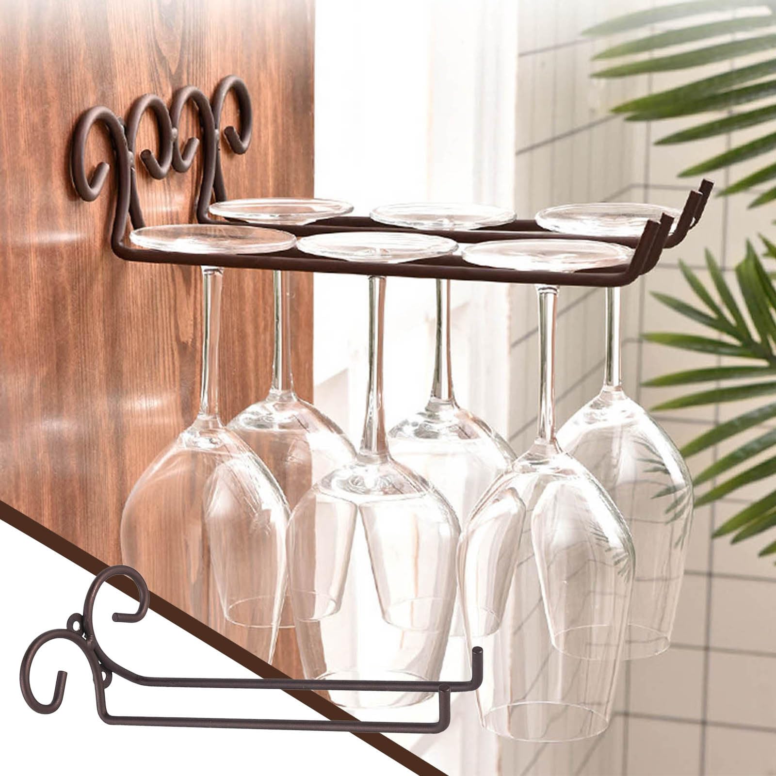 Glass Cup Organizer for Kitchen Cabinets Wine Glass Rack Goblet Cup Stemware Bar Holder Shelf Hanger Or Wine Bottle Storage Rack High Shelf Storage Box Can Water Bottle (Black, One Size)