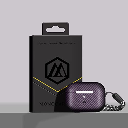 MONOCARBON Airpods-Pro-2nd-Generation-Case, Real Carbon Fiber Airpods Pro Case Cover, Slim-Fit and Shockproof, Support Wireless Charging, with Stripes Lanyard.Matte Purple.