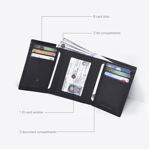 ESTALON Leather Trifold Wallet For Men with RFID Blocking - Men's Trifold Wallet with 6 Credit Card Slots 1 ID Window - Gifts For Men, Him
