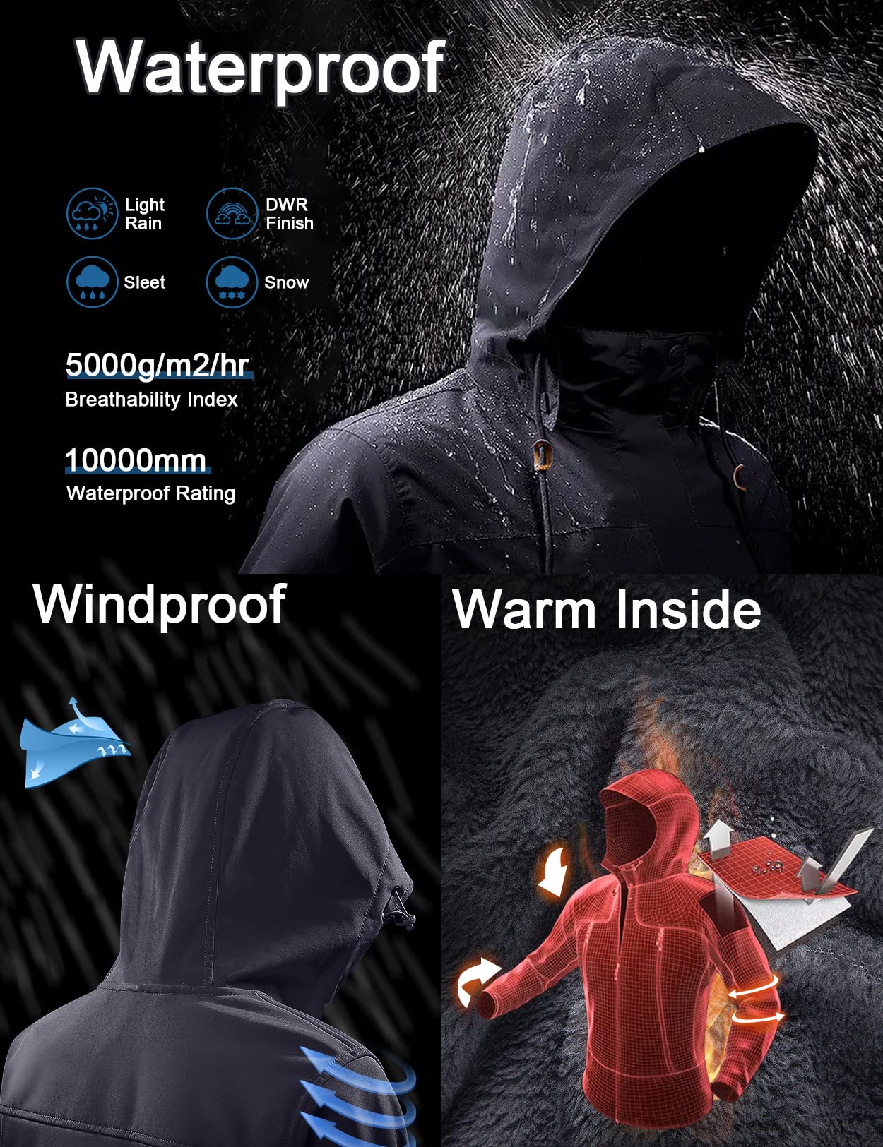 GEMYSE Men's Mountain Waterproof Ski Snow Jacket Winter Windproof Rain Jacket (Orange,Medium)