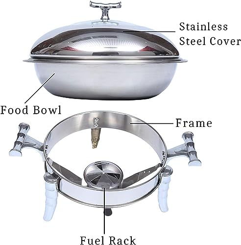 Stainless Steel Chafing Dish Fuel Holders, Round Catering Buffet Warming Container Server Tray, with Food Pan and Lid, for Party or Banquet