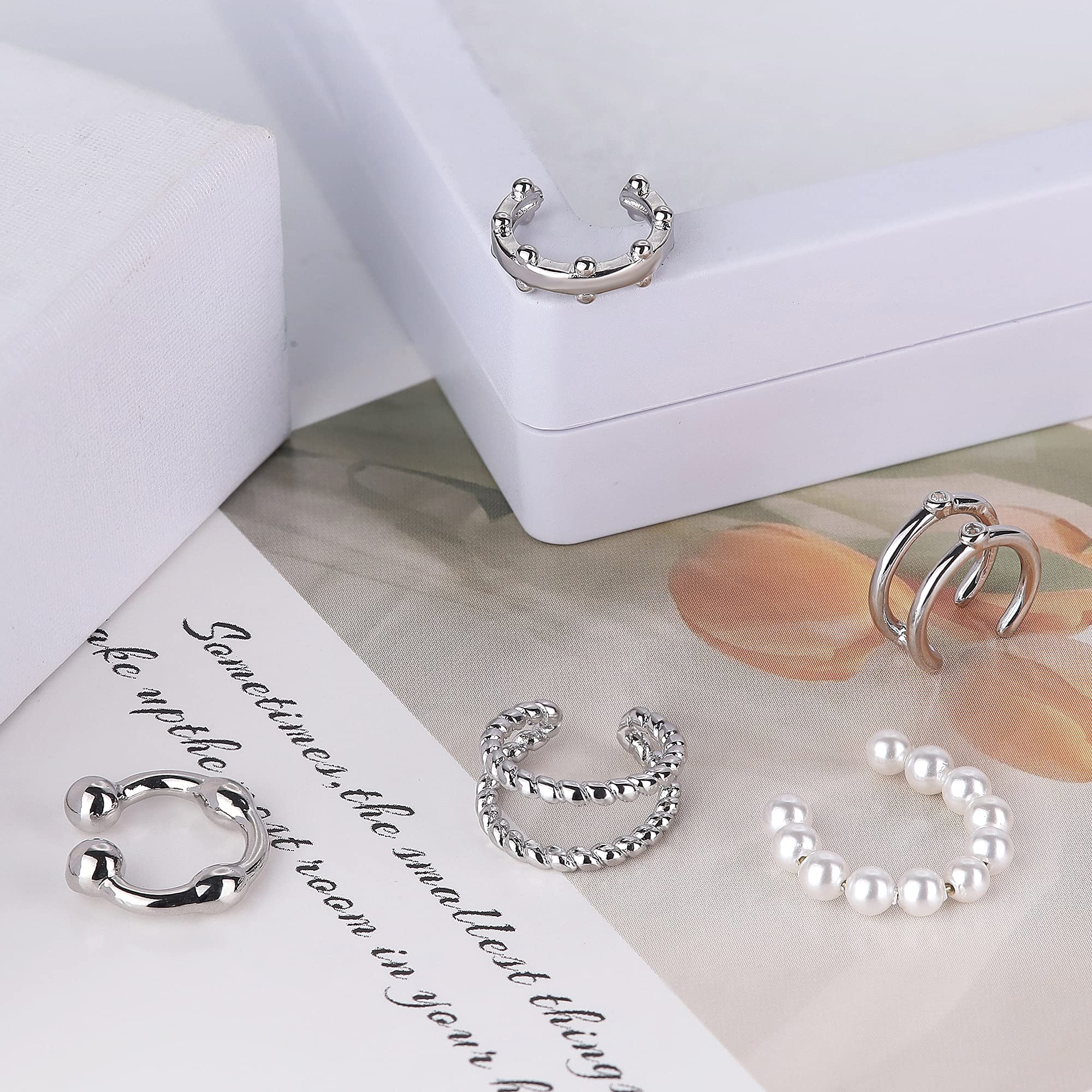 FIBO STEEL 20Pcs Ear Cuffs Earrings Set for Women Non-Piercing Dainty Cartilage Ear Clip On Wrap Earring Set Adjustable Silver Plated