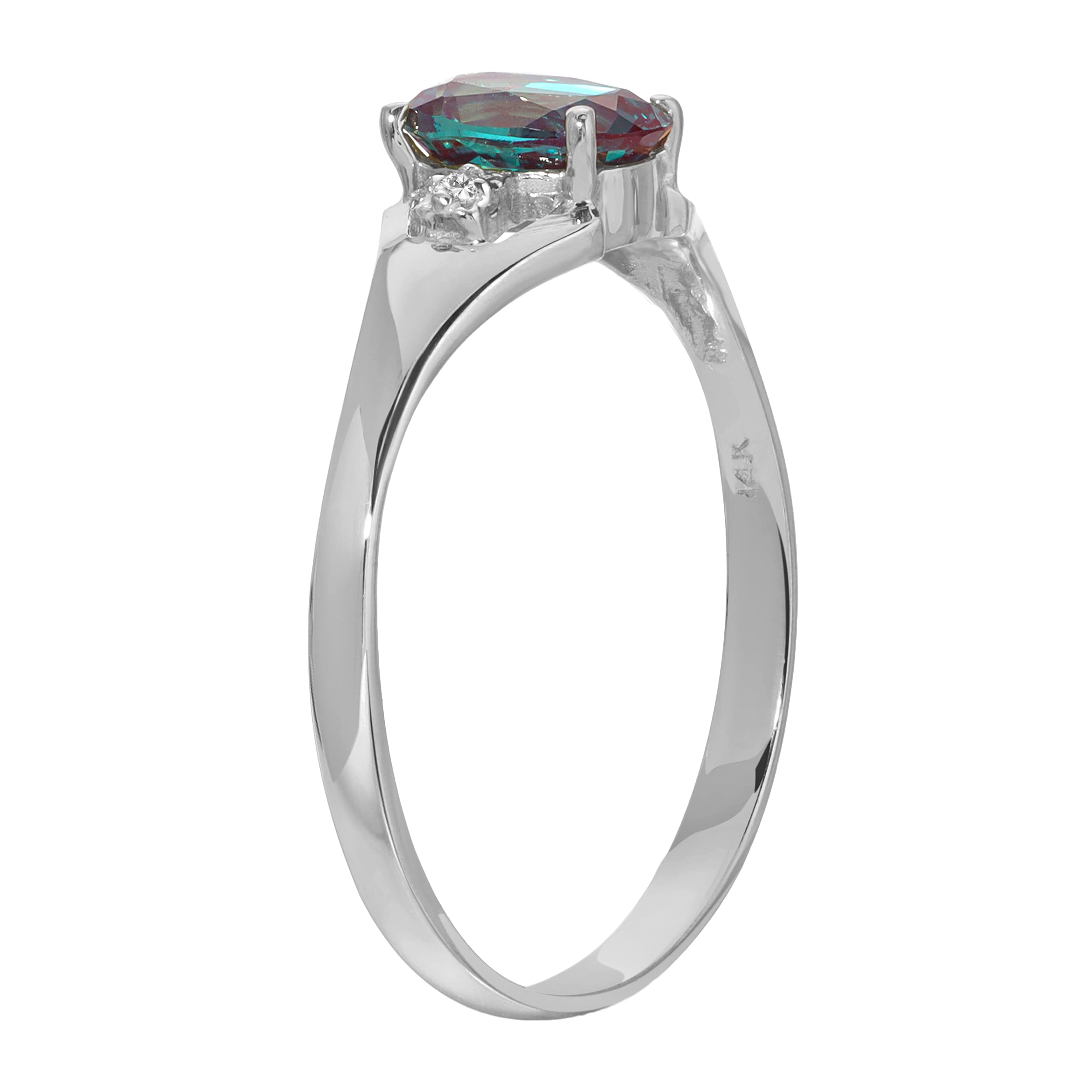 Galaxy Gold GG Size 7.0 14K Solid White Gold Ring with Natural Diamonds & Lab. Grown Alexandrite