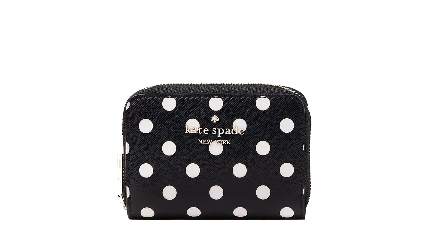 Kate Spade NY Cheers Charming Dot Boxed Zip Card Case Wallet - Black / White