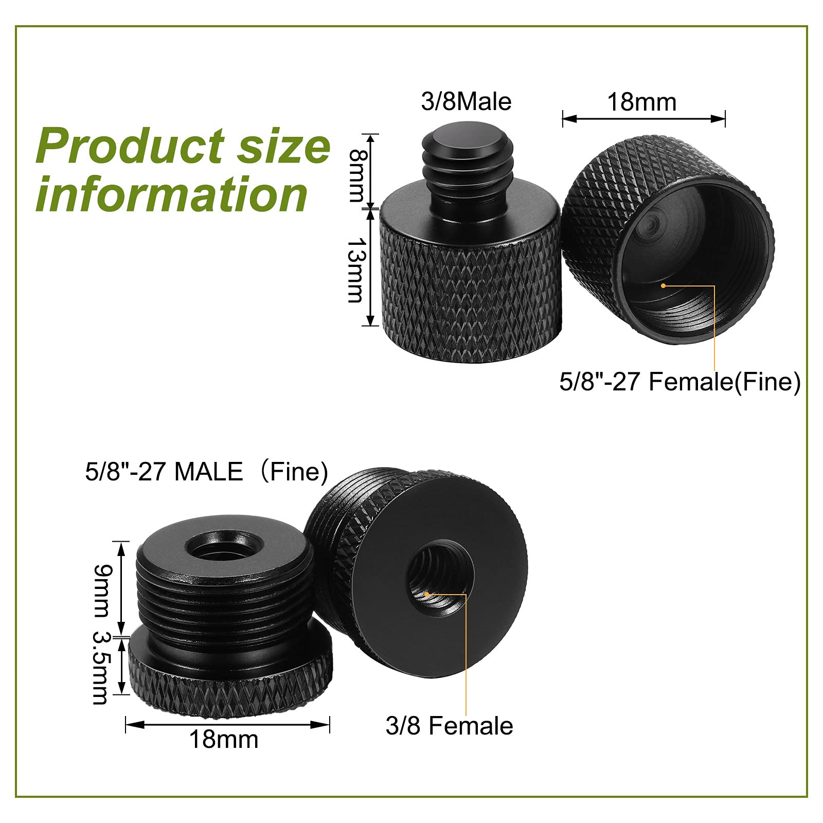 Frienda 8 Pieces Mic Stand Adapter Mic Thread Adapter Set 5/8 Female to 3/8 Male and 3/8 Female to 5/8 Male Screw Adapter Thread for Microphone Stand Mount to Camera Tripod Adapter