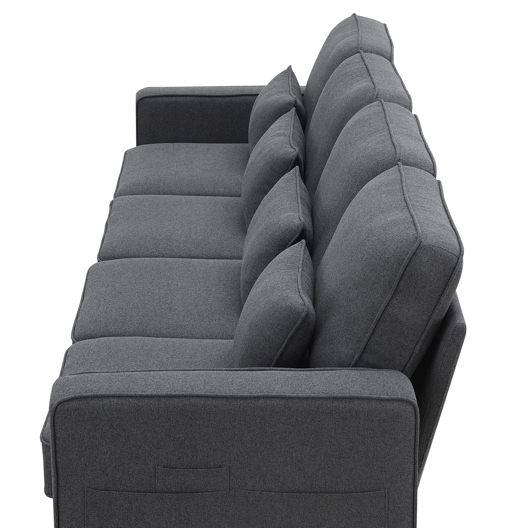 P PURLOVE 4-Seater Modern Sectional Sofa, 104" Modular Fabric Long Sofa Couch with Armrest Pockets and 4 Pillows,Minimalist Living Room Sofa Couch for Apartment,Office