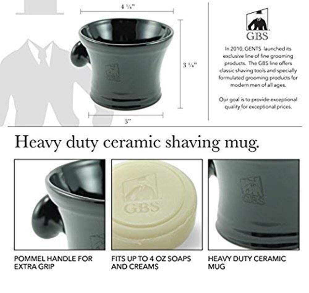 G.B.S Black Luxury Shaving Kit - Wood Straight Razor, Mug, Natural Soap, Brush, Alum block, Strop and Paste Grooming Kit, Black