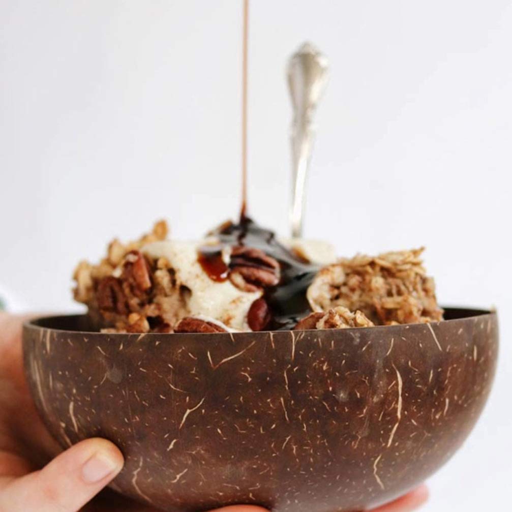 Hemoton coconut bowl with spoons,smoothie bowls Fruit Salad Bowl Buddha Bowl Kitchen Utensils (Natural)