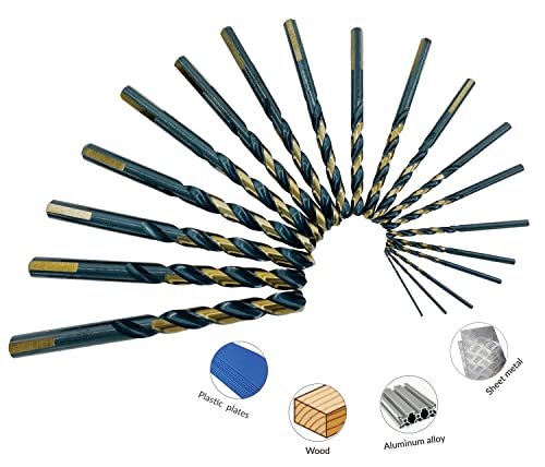NordWolf 19-Piece Metric HSS M2 Fully Ground Twist Jobber Drill Bit Set, Multi-Drilling Edges Double Flute Tri-Flatted Shank Black Gold Finishing in Heavy Duty Injection Plastic Box, Sizes 1mm to 10mm