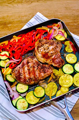 EaZy MealZ Square Non-Stick Grill Pan for Stove, Light weight, Perfect Grill Marks, Oven Safe up to 500 Degrees, Extra Large, 12" Red