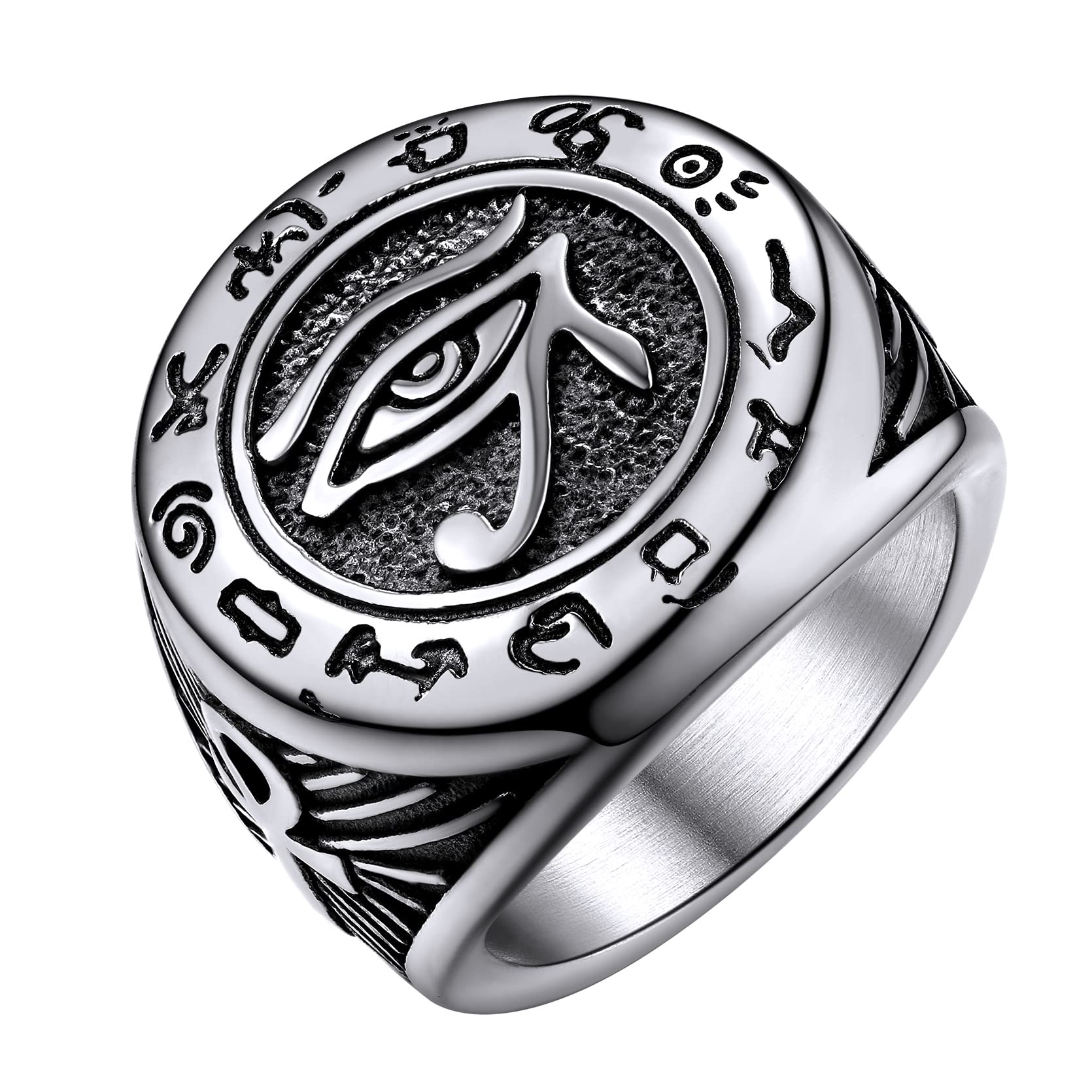 GOLDCHIC JEWELRY Eye of Ra Vintage Rings For Women, Stainless Steel Wadjet Eye Protection Band Ring Size 8