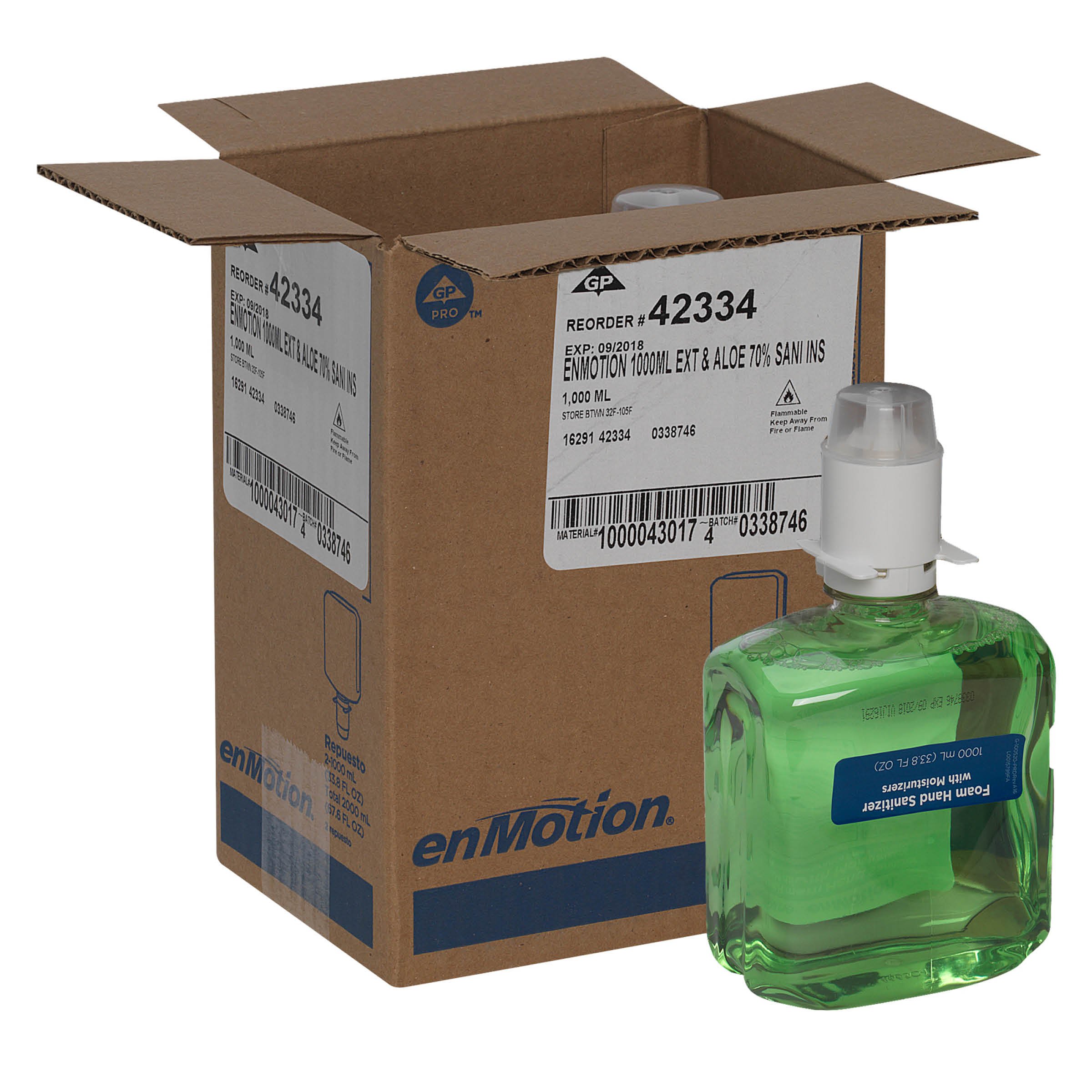 EnMotion Gen2 Moisturizing Foam Hand Sanitizer Dispenser Refill By GP PRO (Georgia-Pacific), Fragrance Free, 42334, 1000 ML Per Bottle, 2 Bottles Per Case