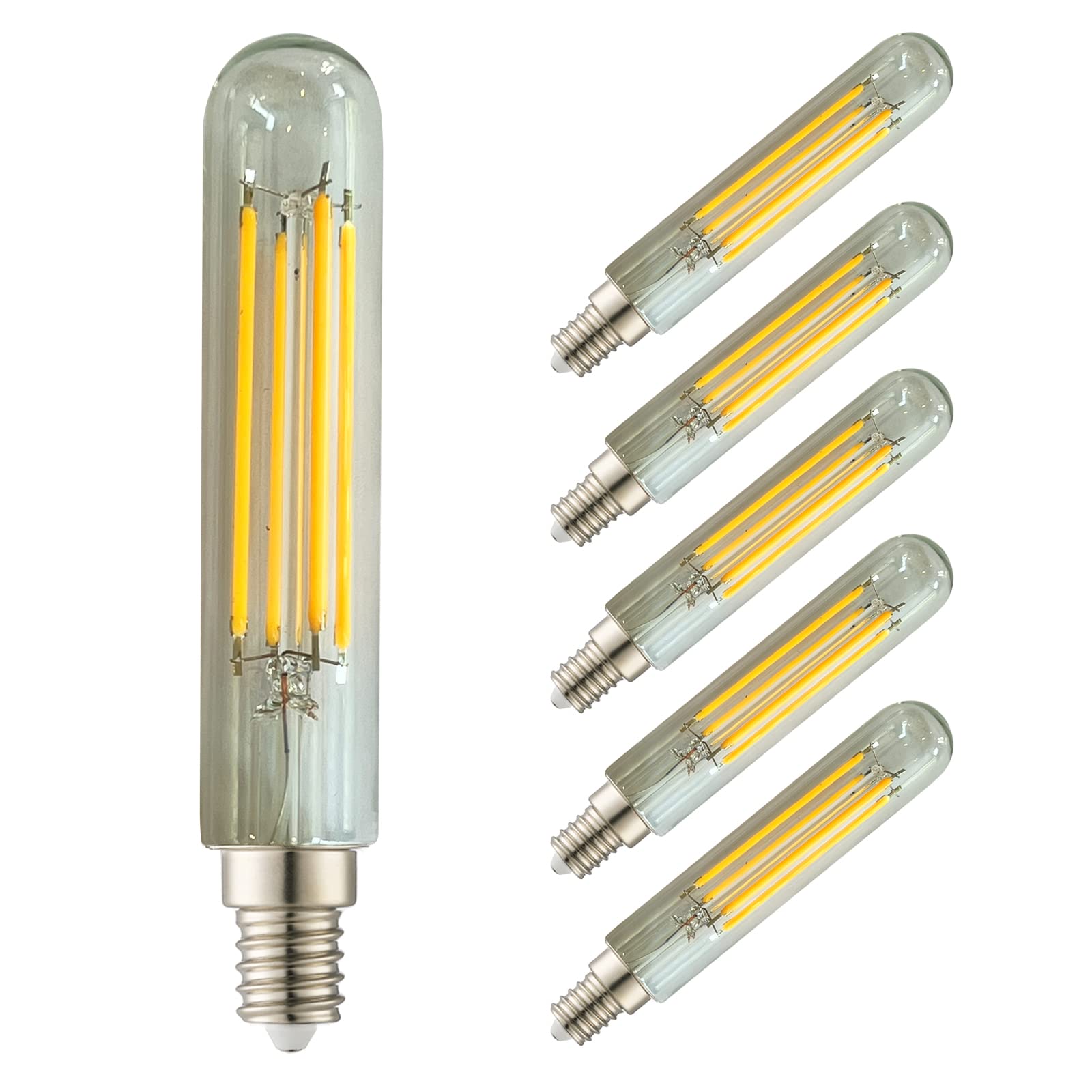 fabuled T8 Dimmable Tubular LED Light Bulbs,E12 Base,4.5Watts,40Watts Equivalent,Candelabra Bulb,Clear Glass Filament Bulbs, 2700K Warm White,6- Pack (Clear)