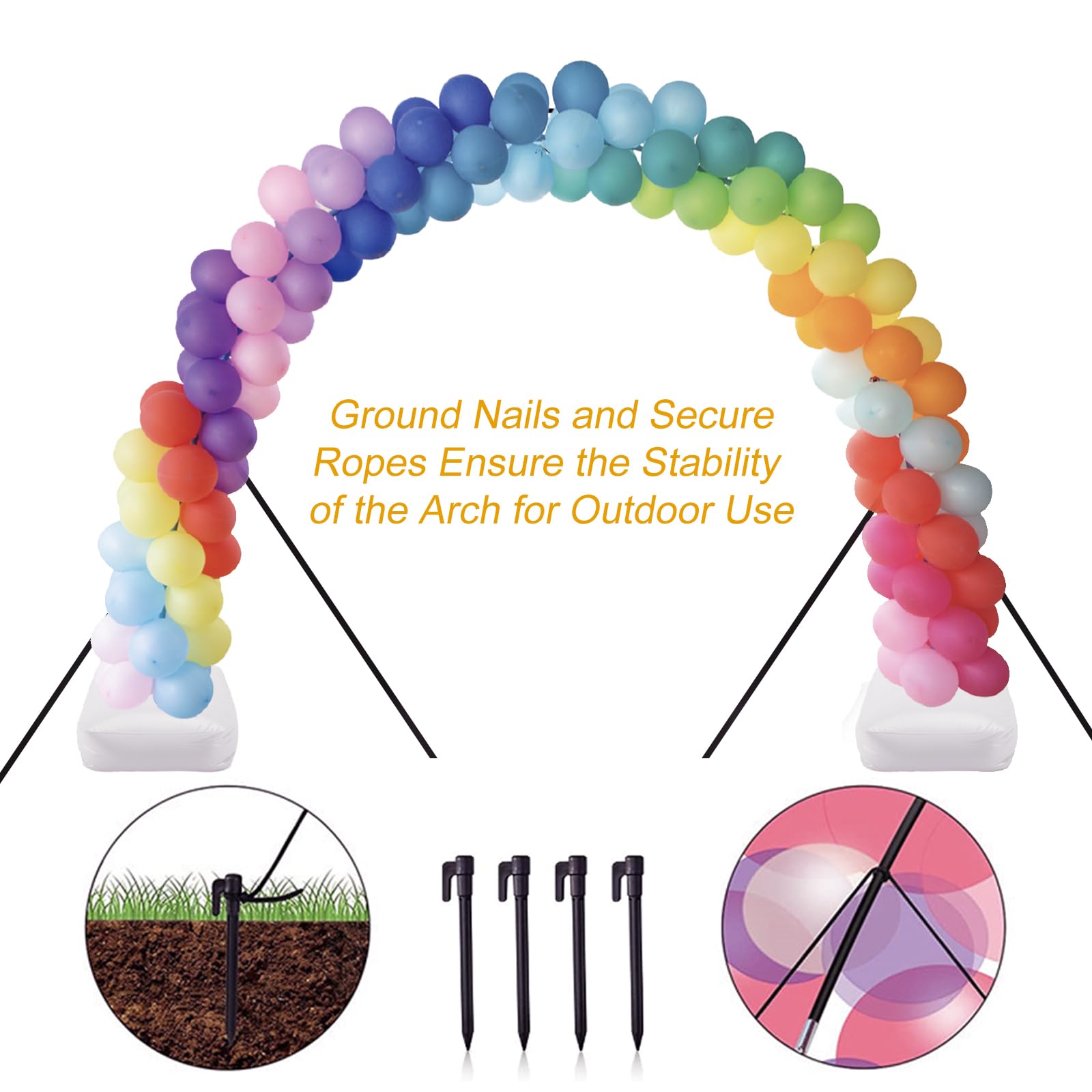 RUBFAC Balloon Arch Kit, 9ft Tall & 10ft Wide Adjustable Balloon Arch Stand with 2 PVC Bases,2 Water Fillable Bags, 60pcs Balloon Clips, 120pcs Rainbow Balloons, for Wedding Birthday Baby Shower