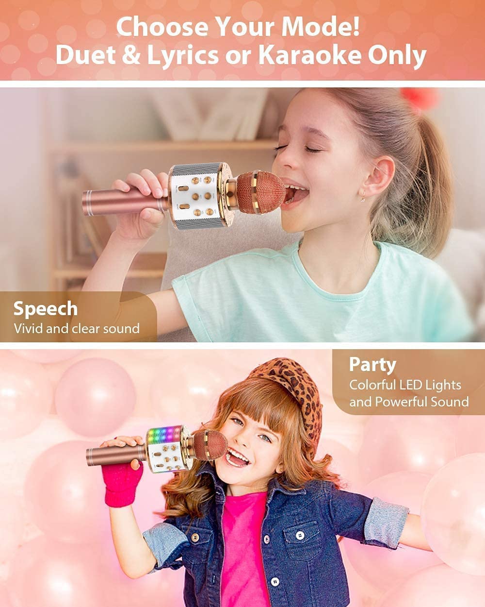 Karaoke Microphone for Kids, Wireless Bluetooth Portable Handheld Karaoke, Adults Speaker Machine Loud, for Home Party Outdoor KTV