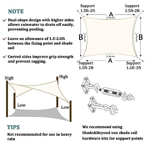 Shade&Beyond Shade Sail Sun Canopy 8'x 10' Rectangle UV Block Sun Sail Shade for Patio Deck Yard and Outdoor Activities Cream, (We Make Customized Size)