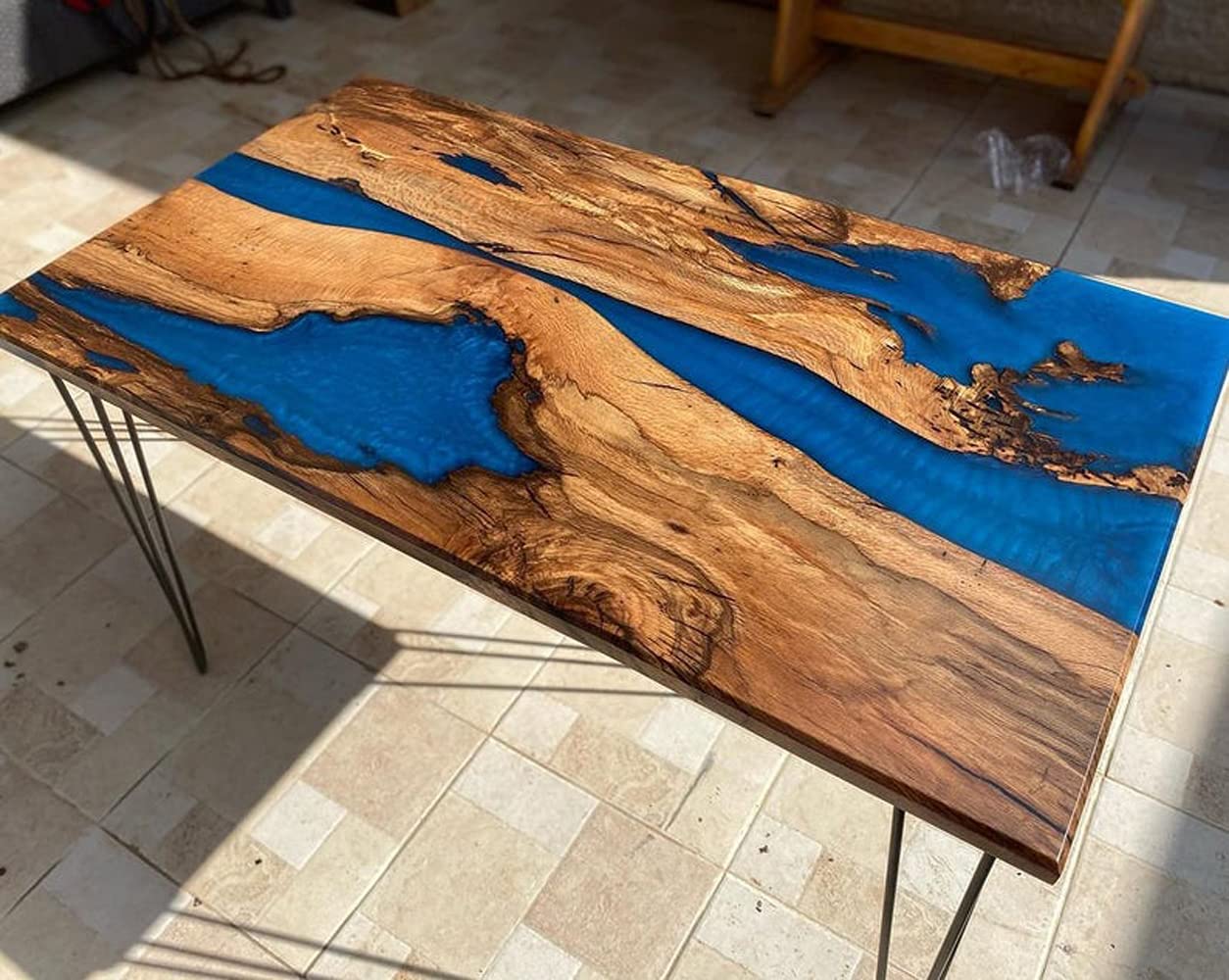 Live Edge Wooden Table, Epoxy Table, Epoxy Resin River Table, Natural Wood,Dining Table, Natural Epoxy Table, Resin Table 54" x 27" Inch