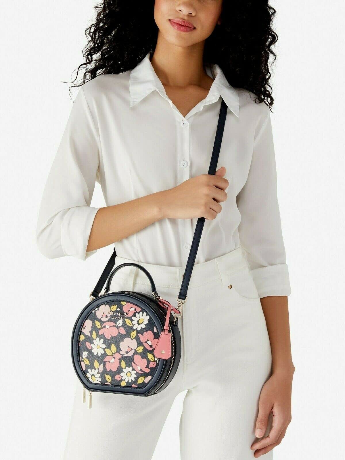 Kate Spade Traveler Road Trip Floral Print Round Crossbody Blue Multi