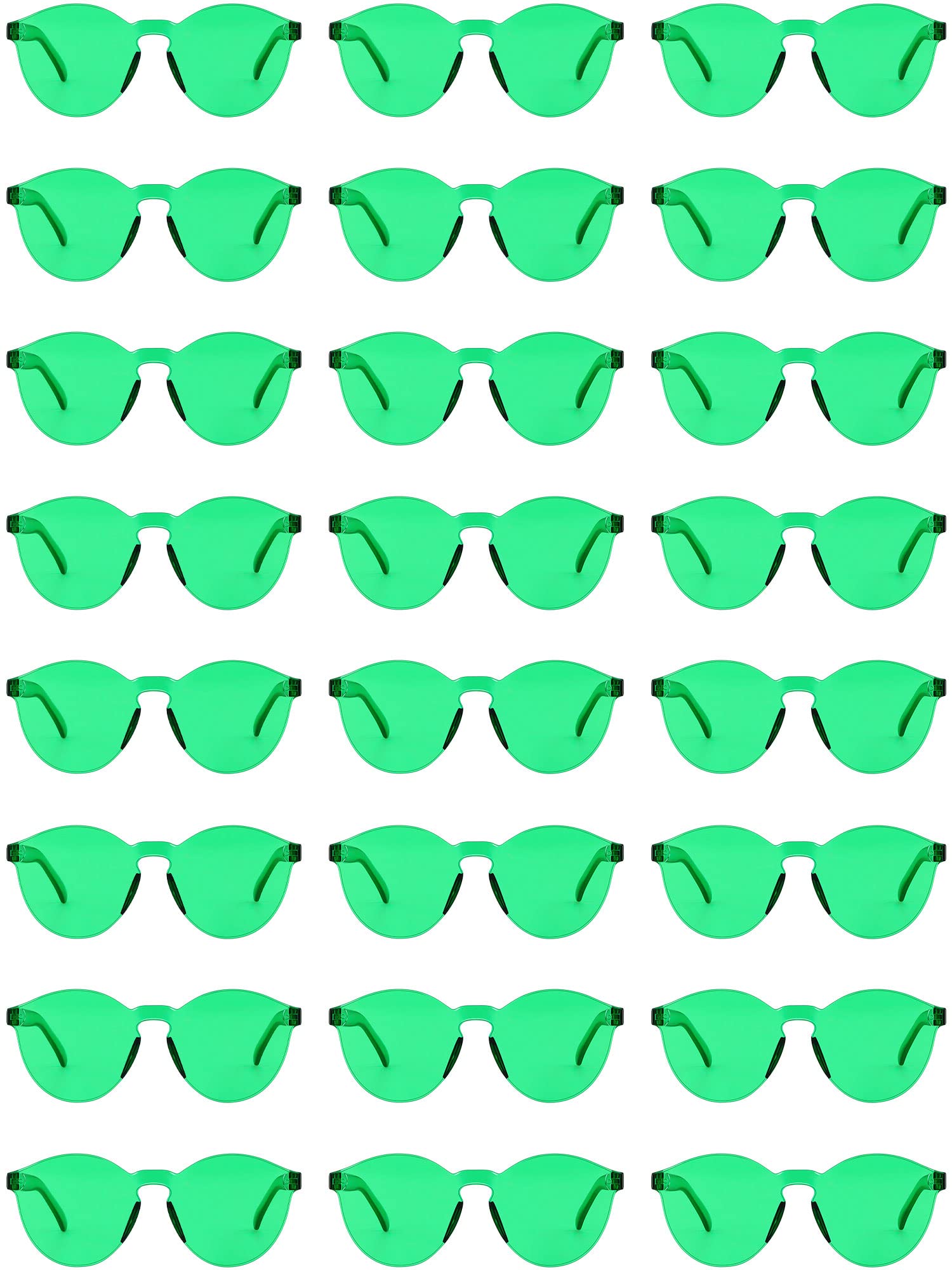 Hoteam 24 Pairs Rimless Round Sunglasses Bulk Tinted Party Sunglasses Transparent Candy Color Eyewear for Women Men Party (Green)