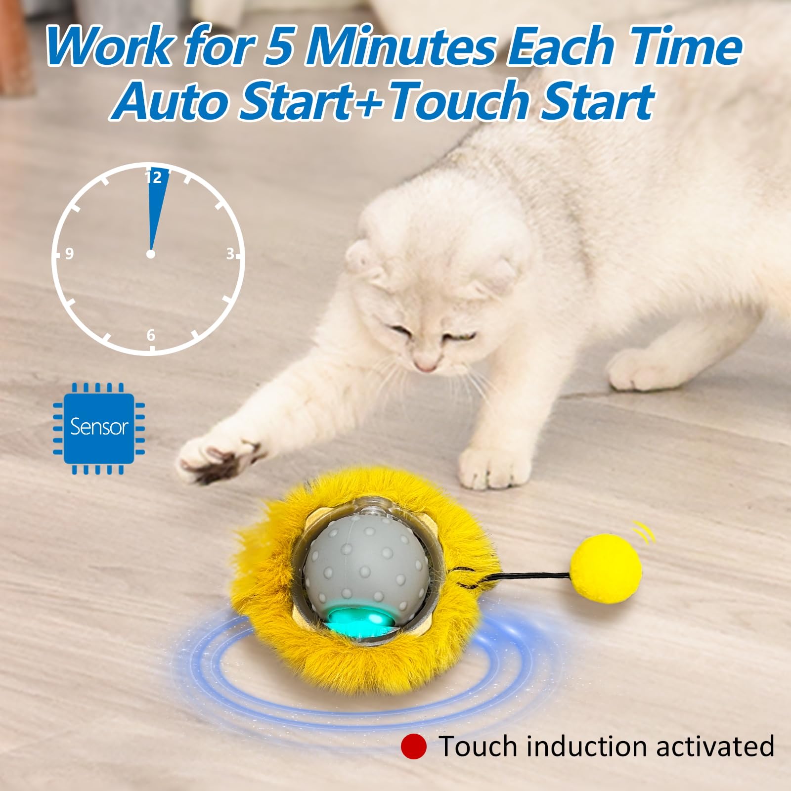 Sofolor Motion Activate Interactive Cat Toys - Automatic Moving Ball Toys for Indoor Cats, Self Rotating Ball with Lights, Electric Cat Mice Toys, USB Rechargeable, Auto On/Off