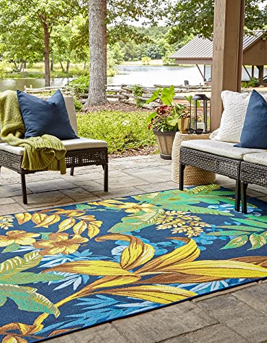Unique Loom Outdoor Botanical Collection Area Rug - Calypso (7' 10" x 10' Rectangle, Multi/ Light Blue)