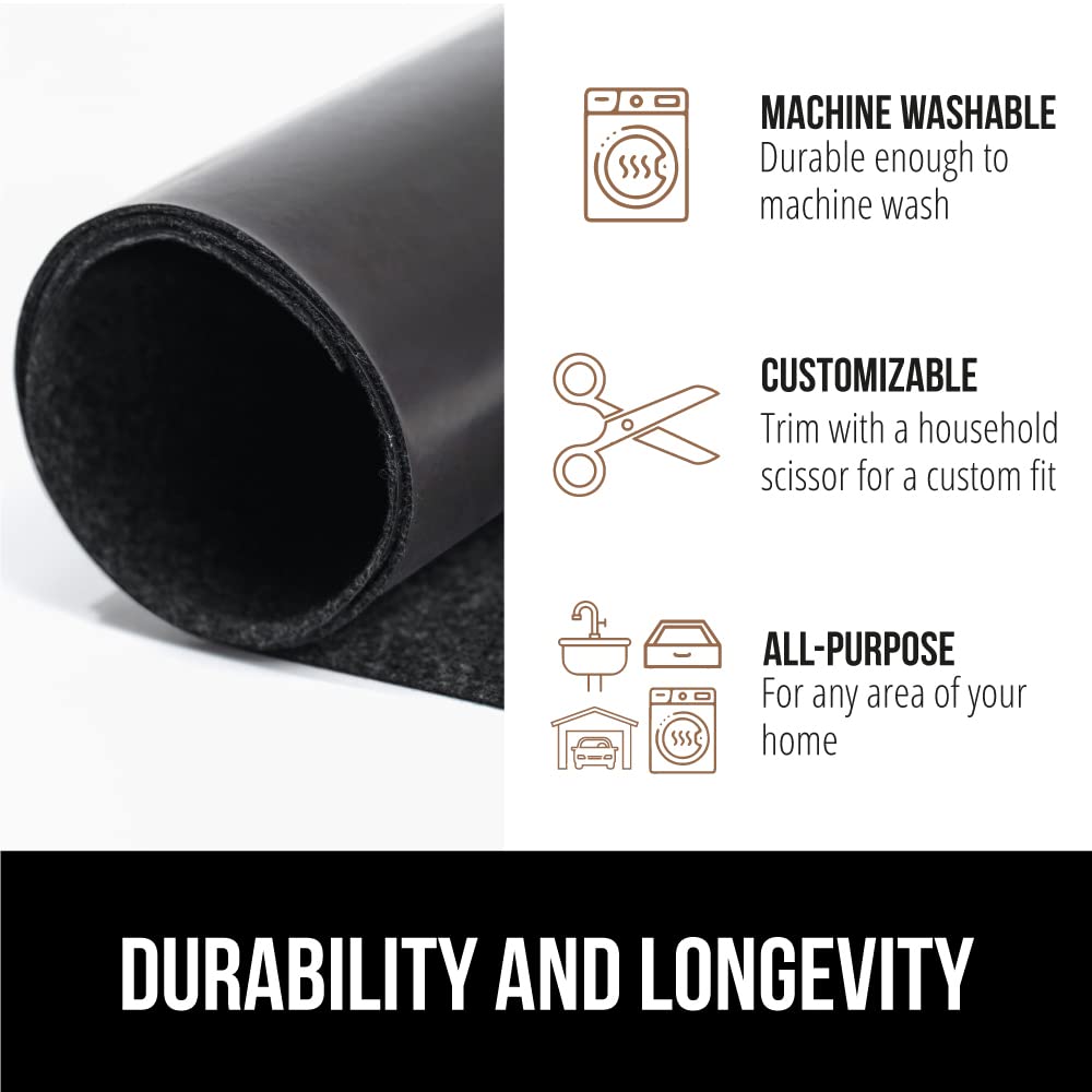 Gorilla Grip Peel and Stick Adhesive Liner and Under Sink Mat, Adhesive Liner Size 11.8Inx10FT, Removable Easy Install, Under Sink Mat Size 24x40, Quick Dry Washable, Both in Black, 2 Item Bundle