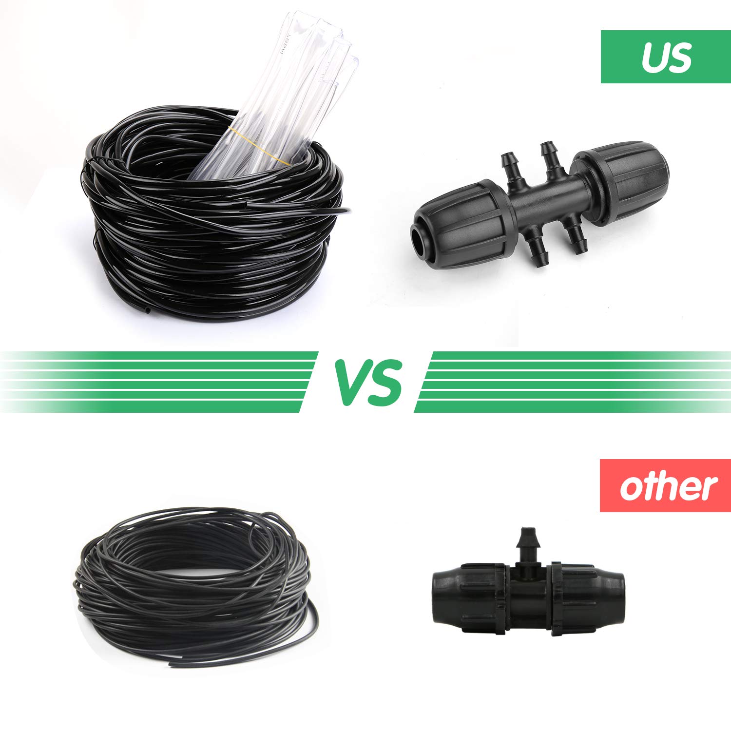 Flantor Garden Irrigation Kit,131ft 1/4" + 10ft 1/2" Drip Irrigation Kit Garden Irrigation System with Adjustable Nozzle Dripper Automatic Irrigation Equipment Set for Garden,Greenhouse, Patio,Lawn