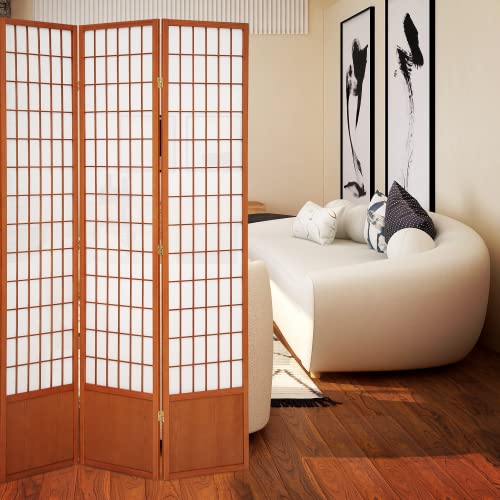 Magshion 3-Panels Room Dividers and Folding Privacy Screens 6.5ft High Oriental Small Grids Folding Screen Room Divider Separating Wall Freestanding Shoji Screen for Home Office