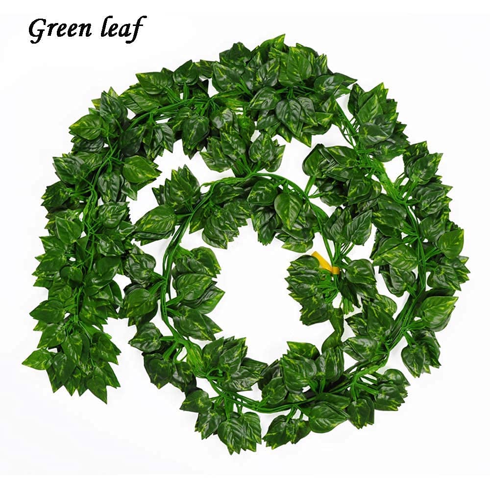 Fly Array 6.7 Ft 2 Strands of Artificial Ivy Wreath Leaf Vines, Plastic Ivy, Hanging Fake Plants, Used for Home Kitchen Garden Office Wedding Wall Decoration (Green)