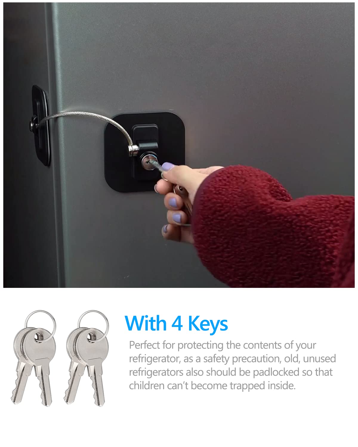 eSynic Refrigerator Locks, 4 Pack Fridge Lock with Keys Child Safety Cabinet Locks with Strong Adhesive Safety Locks Set for Appliances Kitchen Cabinets Fridge Door Refrigerator Cabinet Drawer Black