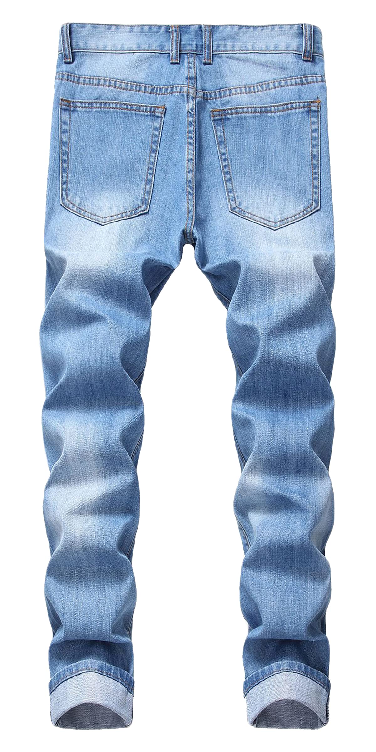 Enrica Men's Skinny Ripped Distressed Destroyed Straight Fit Denim Jeans (Light Blue 305, 34)