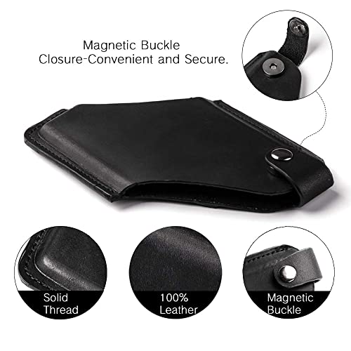 Gentlestache Leather Phone Holster, Phone Holder for Belt Loop, Cell Phone Cases, Leather Belt Pouch with Magnetic Button Black