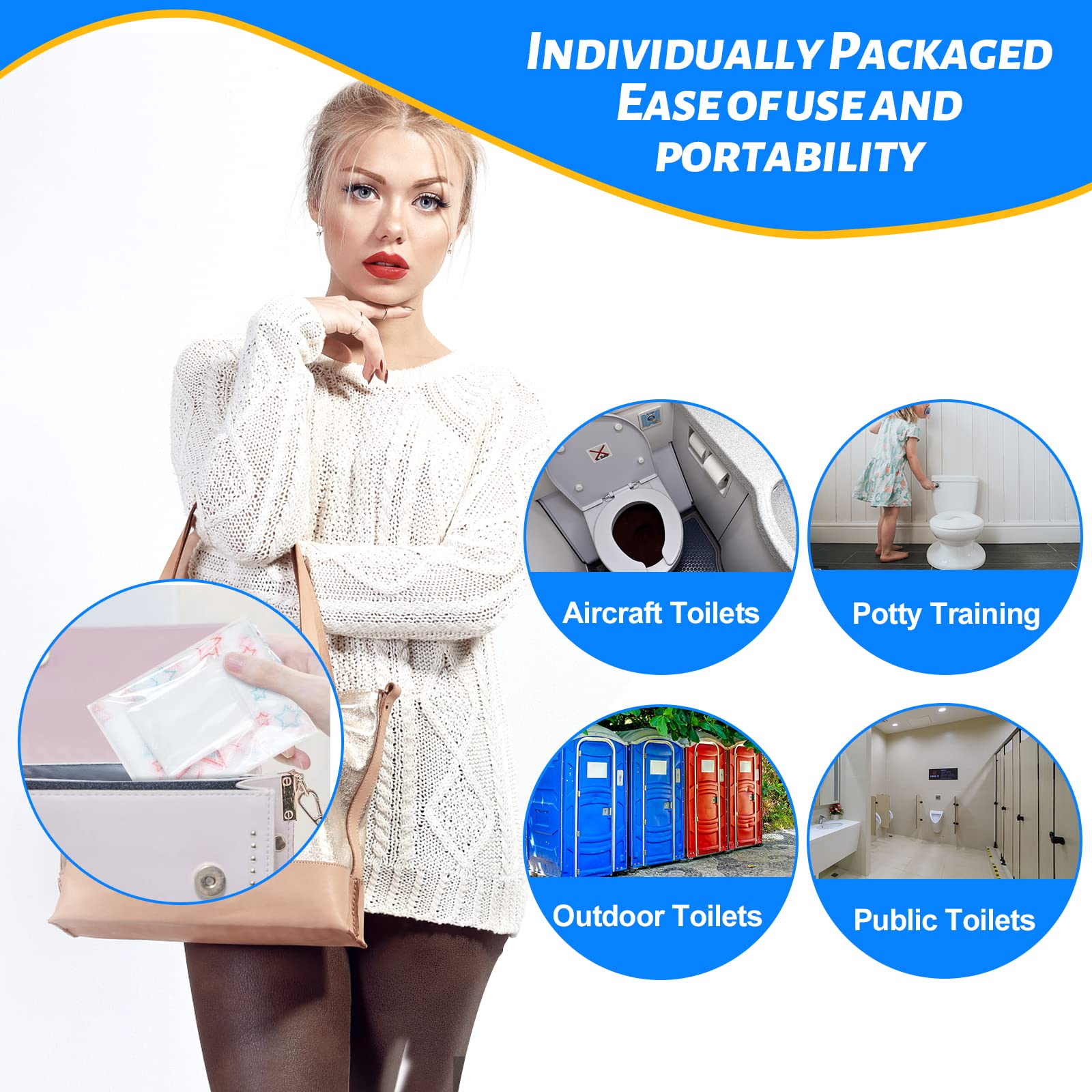 MooMoo Baby Disposable Toilet Seat Covers 24 Extra Large Potty Seat Covers for Kids and Adults Waterproof Individually Wrap Potty Shields