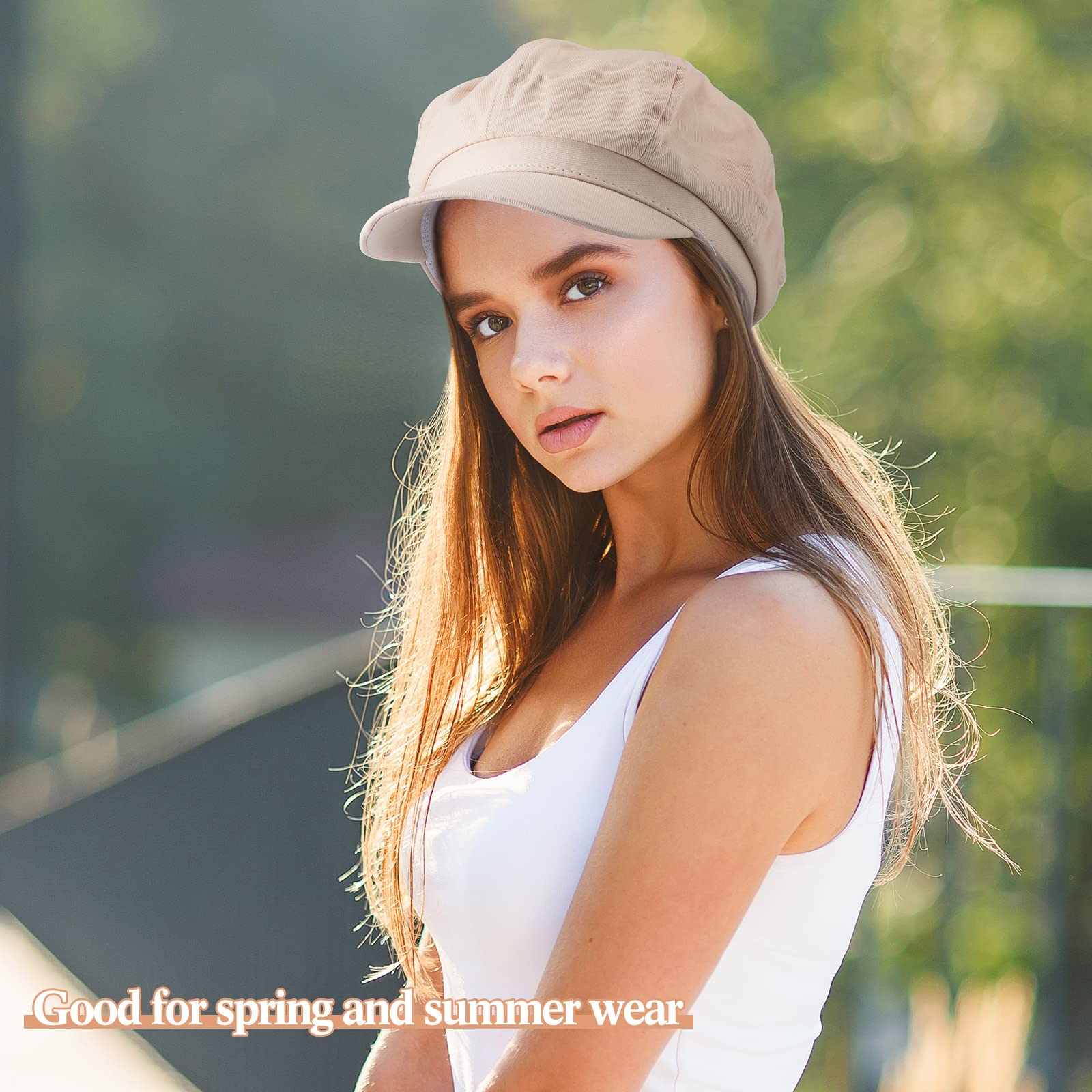 Geyoga 3 Pcs Summer Women Newsboy Cap Adjustable Visor Beret Hats Soft 8 Panels Vintage Cabbie Hat Octagonal Cap for Women(White, Red, Black)
