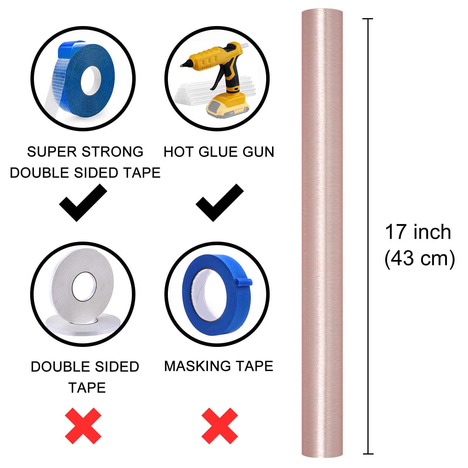 Flyhill Mini Wrapping Paper Roll-17inch X 198inch(23.4sqft -Solid Color with Rose Gold Brush Metallic Shine for Christmas,Birthday,Wedding,Baby Shower,Valentine's Day