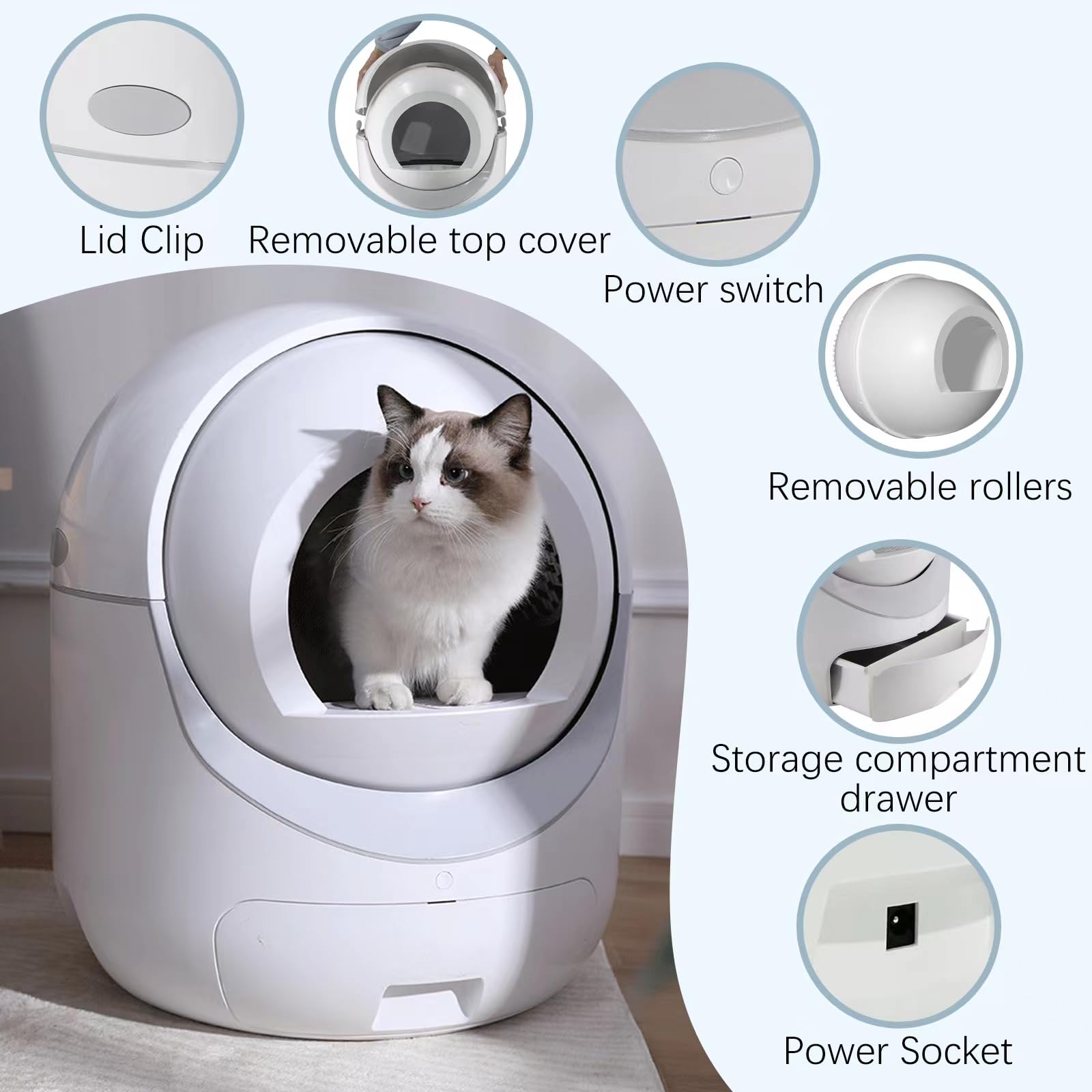 Extra Large Automatic Cat Litter Box, Self Cleaning Cat Litter Box with Smart APP Control, Odor Removal Cat Litter Box for Multiple Cats