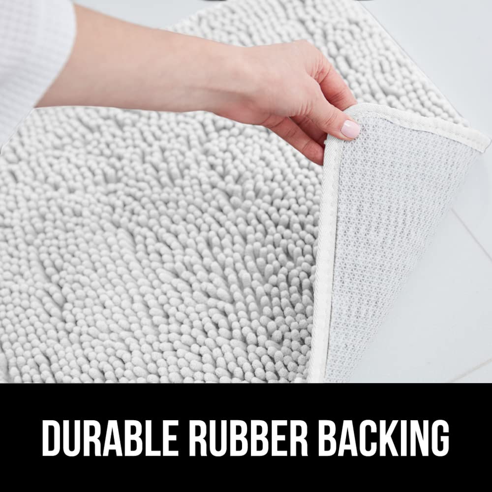 Gorilla Grip Area Rug Set and Bath Rug, Area Rug Set Size 22 x 19 x 15 in, Absorbent Washable Mats, Bath Rug Size 44 x 26 in, Shaggy Machine Washable Mats, Both in White, 2 Item Bundle