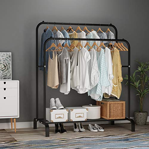 UDEAR Garment Rack, 43.3 Inches Freestanding Double Rod Clothing Racks for Hanging Clothes,Black