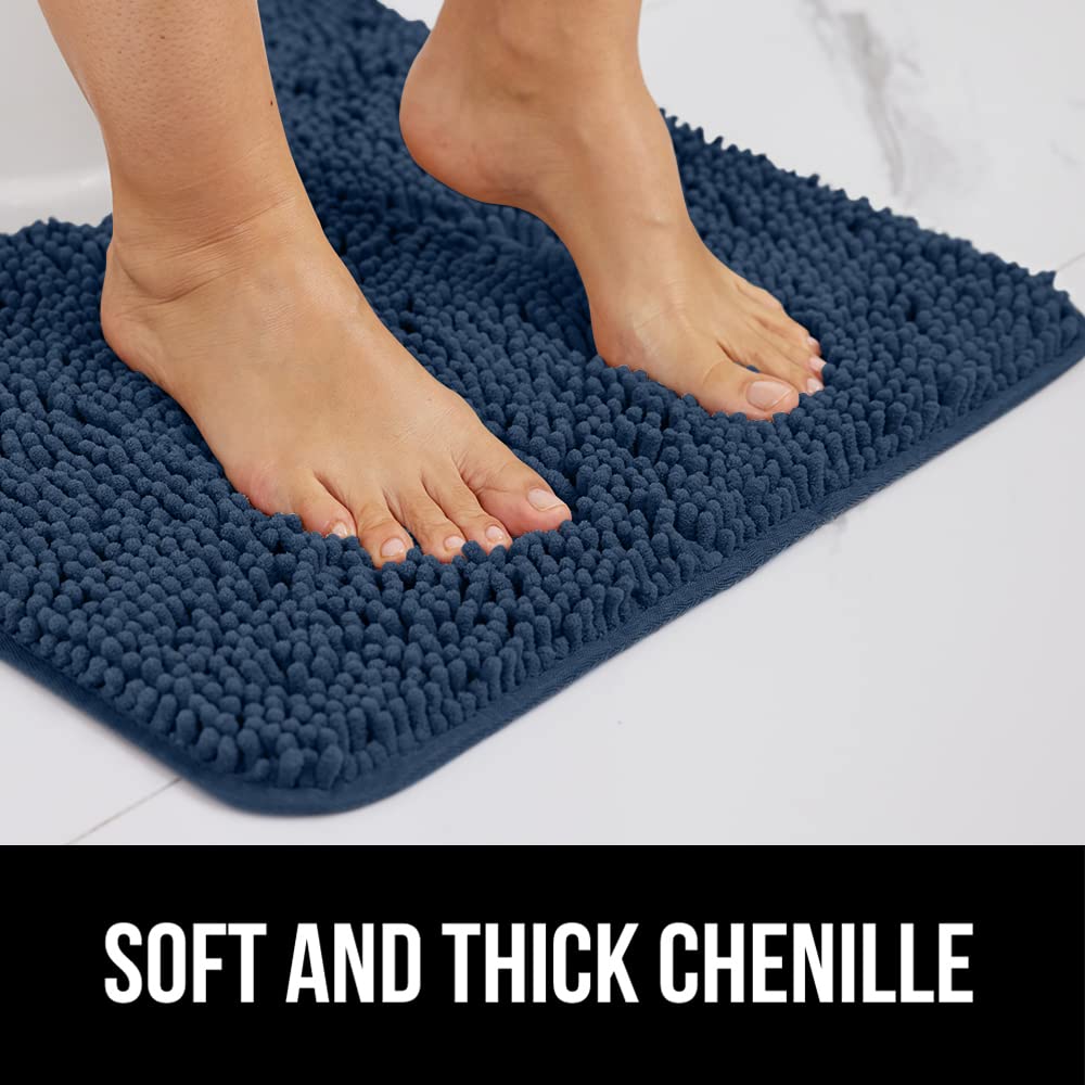 Gorilla Grip Bath Rug and Area Rug Set, Bath Rug Size 30 x 20 in, Shaggy Machine Washable Mats, Area Rug Set Size 22 x 19 x 15 in and 30x20, Absorbent Washable Mats, Both in Navy, 2 Item Bundle