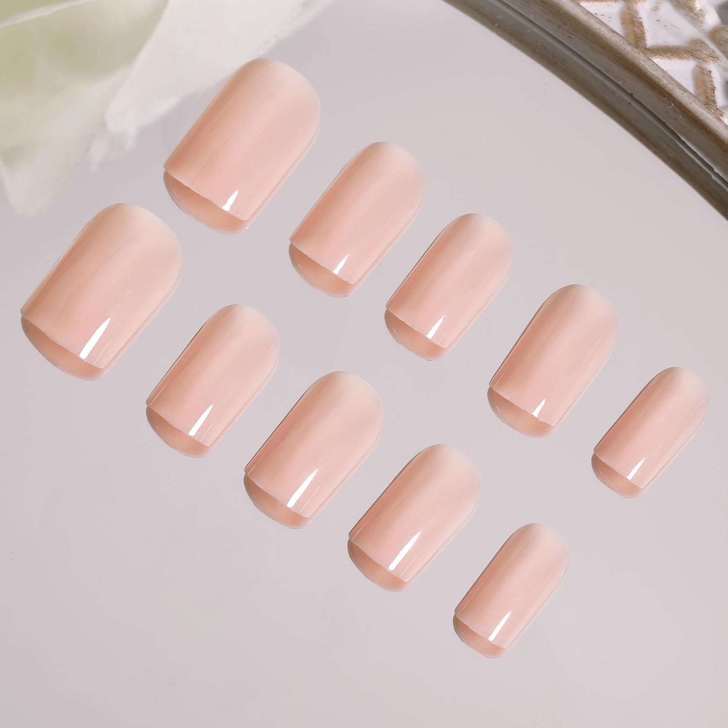 Extra Short Press on Nails,BettyCora Square Round 24 PCS Fake False Nail Tips Nail Kit with Nail Glue,Nail File,Prep Pad,Brown Tan