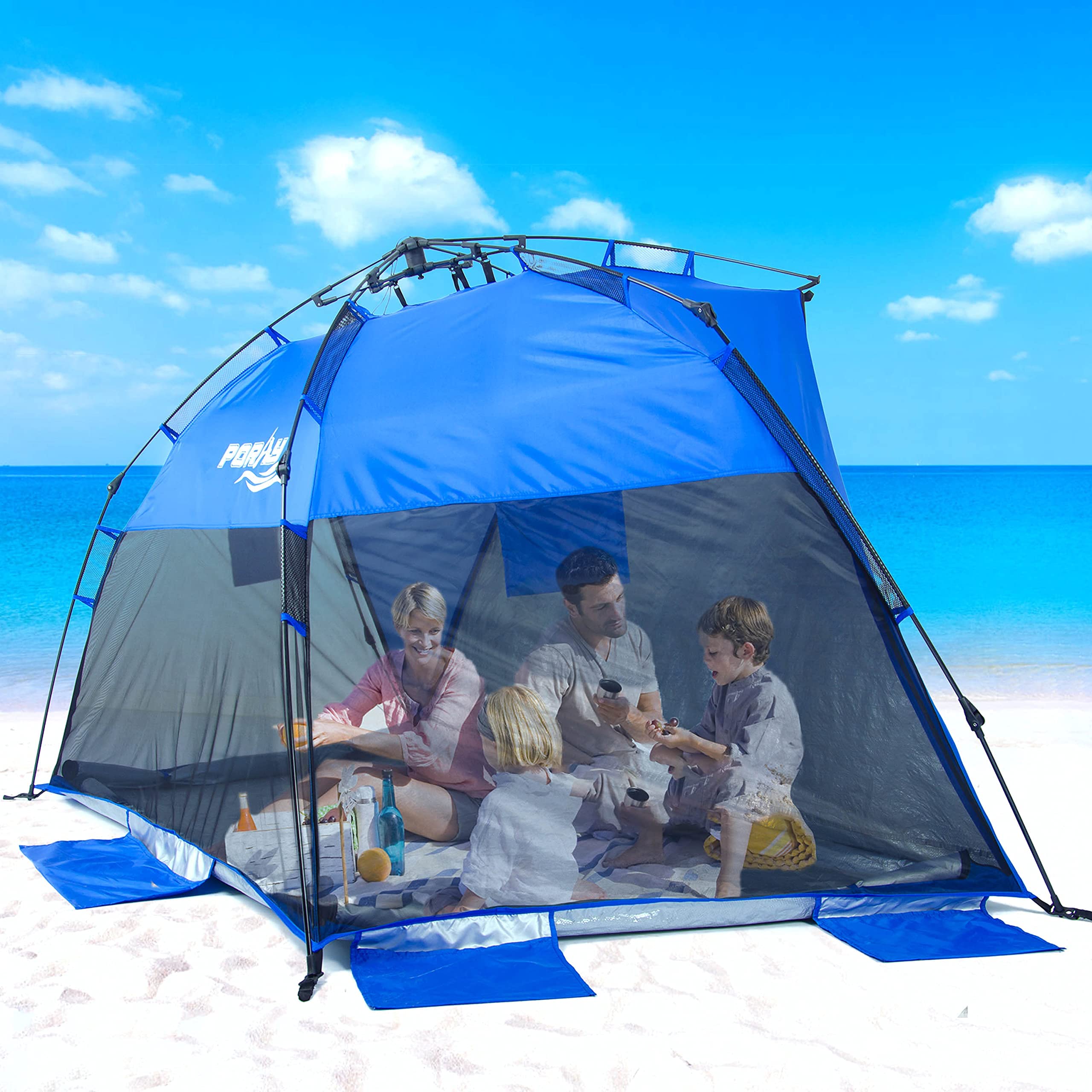 Easy Up Folding Beach Tent,Privacy Deluxe Sun Shelter for Family and Sports Events,SPF 50+,Large Ventilation Windows and Storage Pockets with Stakes