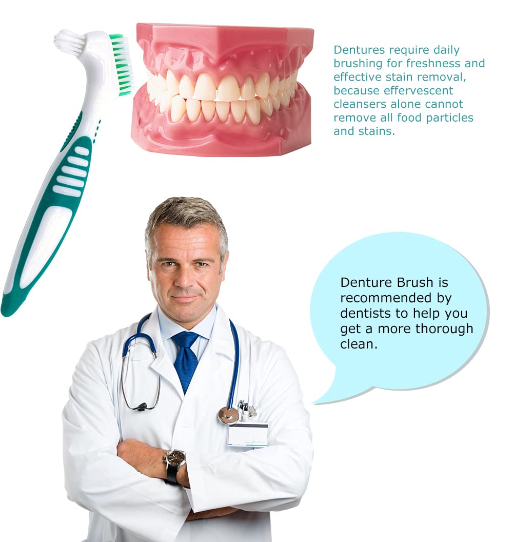 Mckkor Premium Hygiene Denture Brush Toothbrush, Battery Powered, Adult Unisex, Multi-Layered Bristles & Ergonomic Rubber Handle, 8 Pack