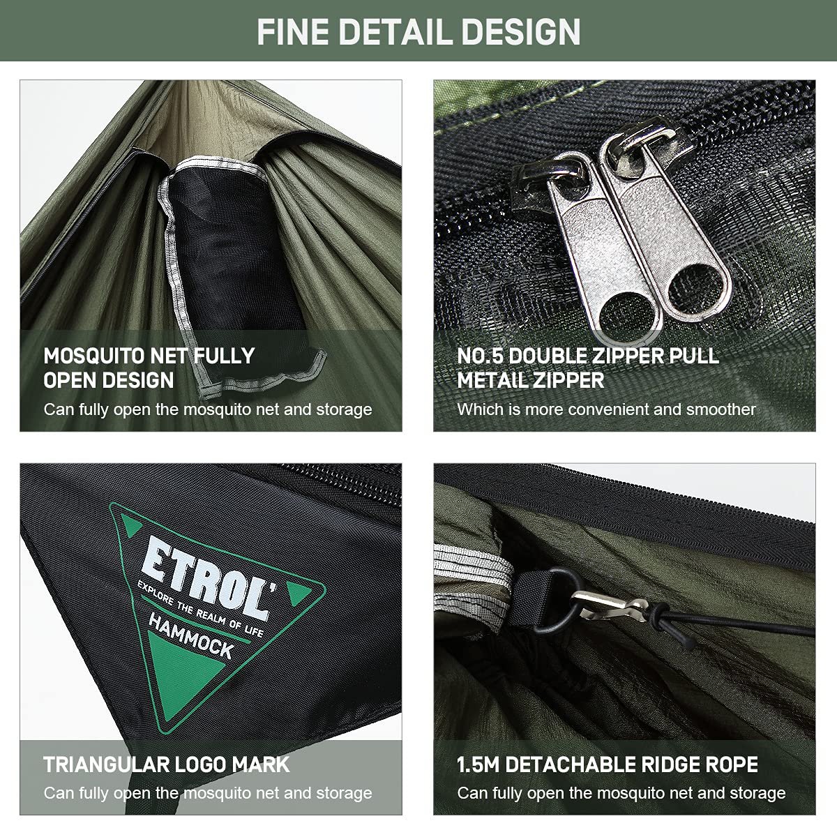 ETROL Upgraded 2 in 1 Large Camping Hammock with Mosquito Net,Pop-Up Lightweight Portable Hanging Hammocks with Tree Straps,Swing Sleeping Hammock with Net for Outdoor,Hiking, Backpacking,Travel,