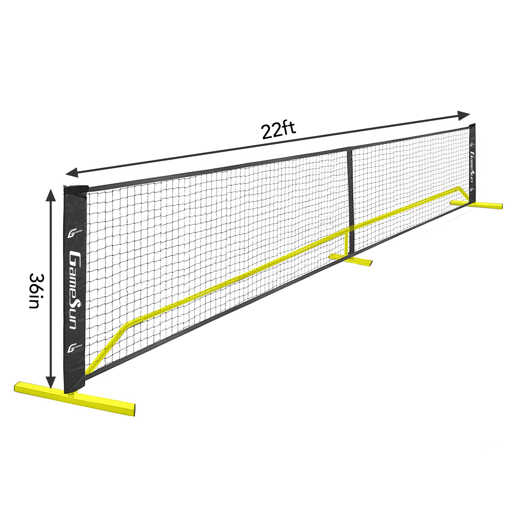 GAMESUN Complete Pickleball net Set for Outdoor, Indoor, Backyard use, Includes Metal Frame, 22 Feet PE net, Paddles, Balls ,Carry Bag