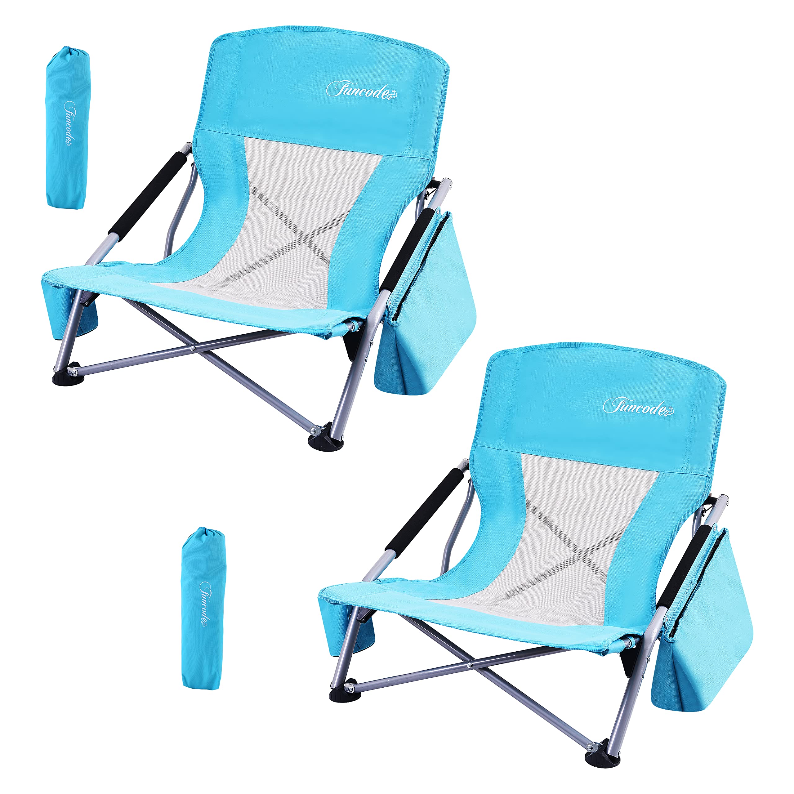 Funcode Low Beach Camping Folding Chair with Cooler bag,Heavy Duty Portable Chair with Carry Bag for Camping, Beach, Picnic, Barbeques, Sporting Event.(ORANGE-2)
