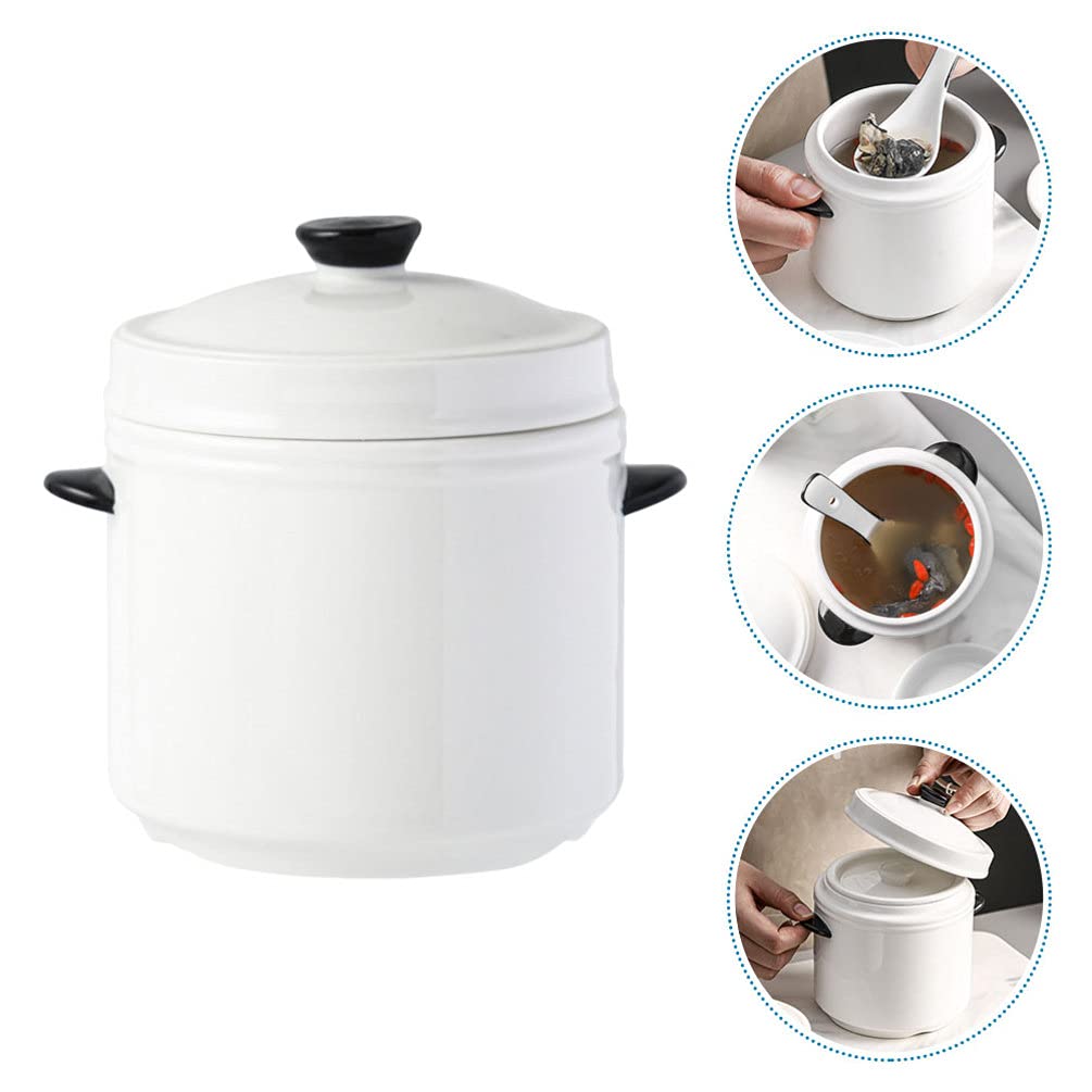 Hemoton Small Ceramic Stew Pot Stockpot Miso Soup Bowl with Lid Japanese Bowl for Bird Nest Tonic Dessert Noodle Soup Salad Pasta