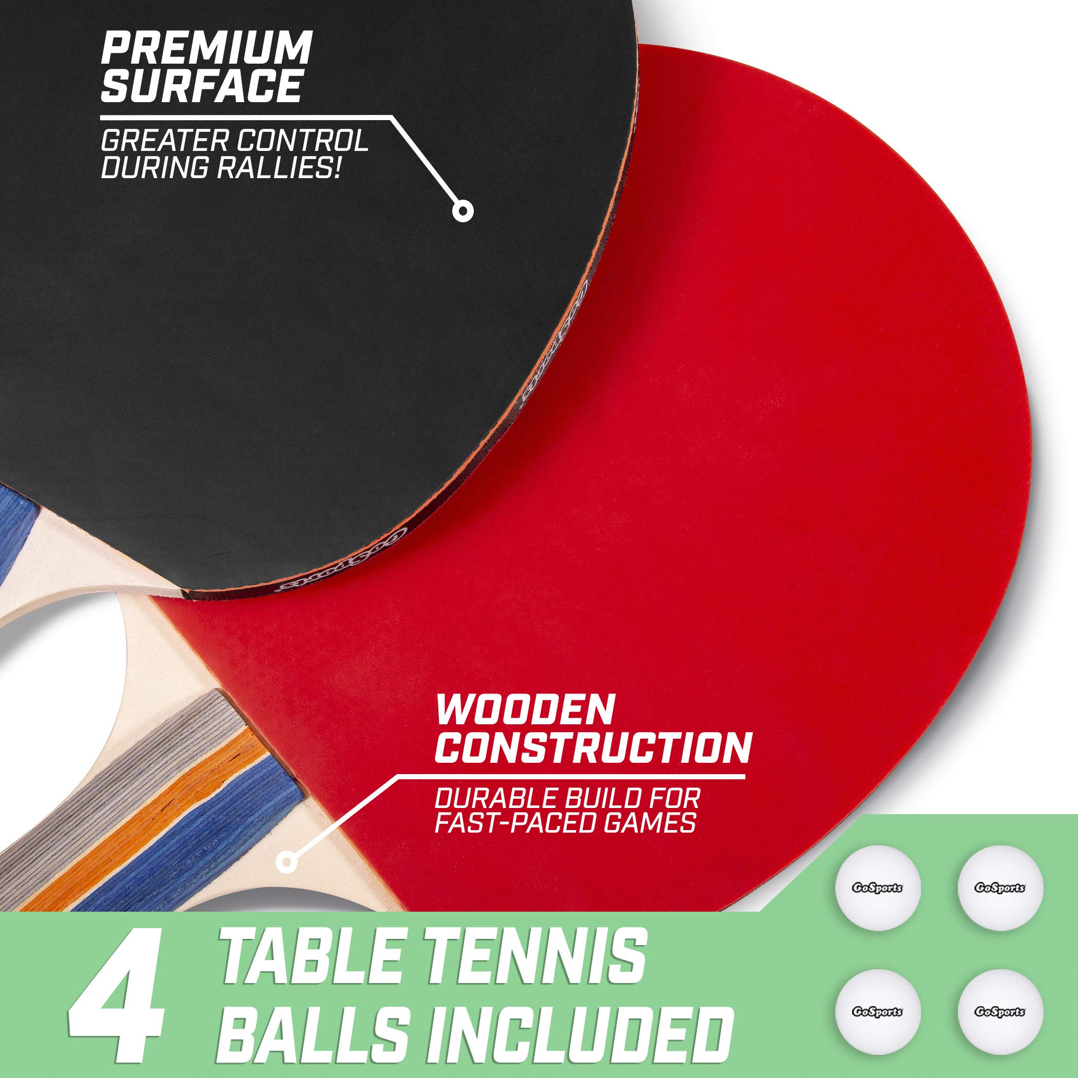 GoSports Mid-Size Table Tennis Game Set - Indoor/Outdoor Portable Table Tennis Game with Net, 2 Table Tennis Paddles and 4 Balls,Red