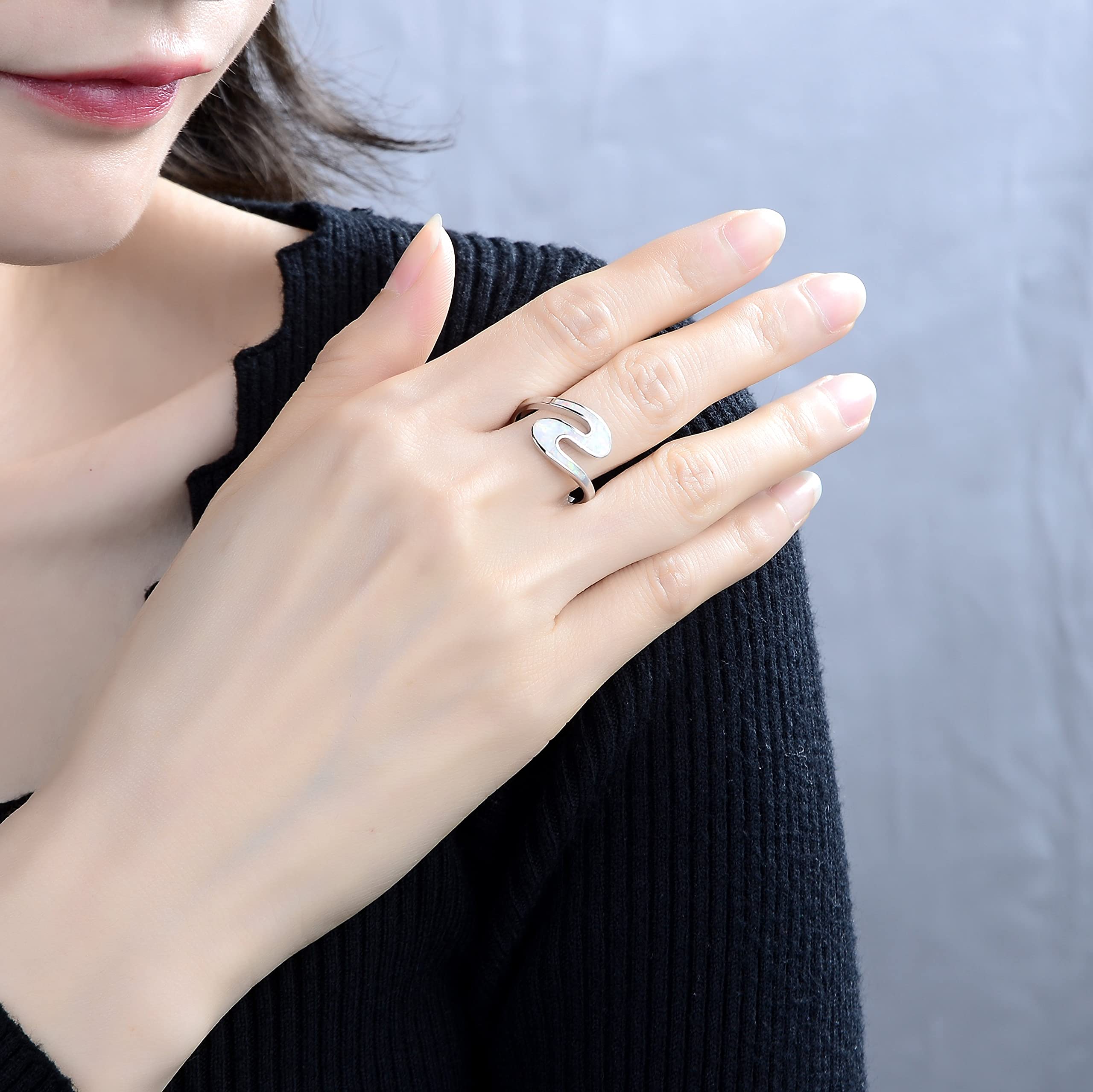 ENERGY STONE Swirly Japanese Opalite Sterling Silver Stacking Ring (Style# ST09) (Opal, 9)
