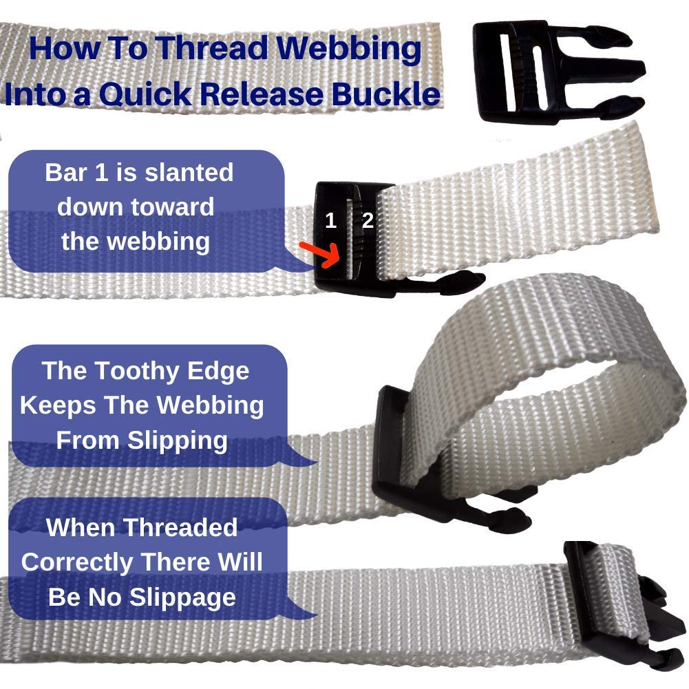 EZ-Xtend Adjustable Boat Cover Tie Down Straps w/Delrin Quick Release Buckles - Heavy Duty 1" Polyester Webbing 4500 lb Break Strength - 250 lb QR Buckle - Boat Accessories - 2 Pack (12 Feet, Black)