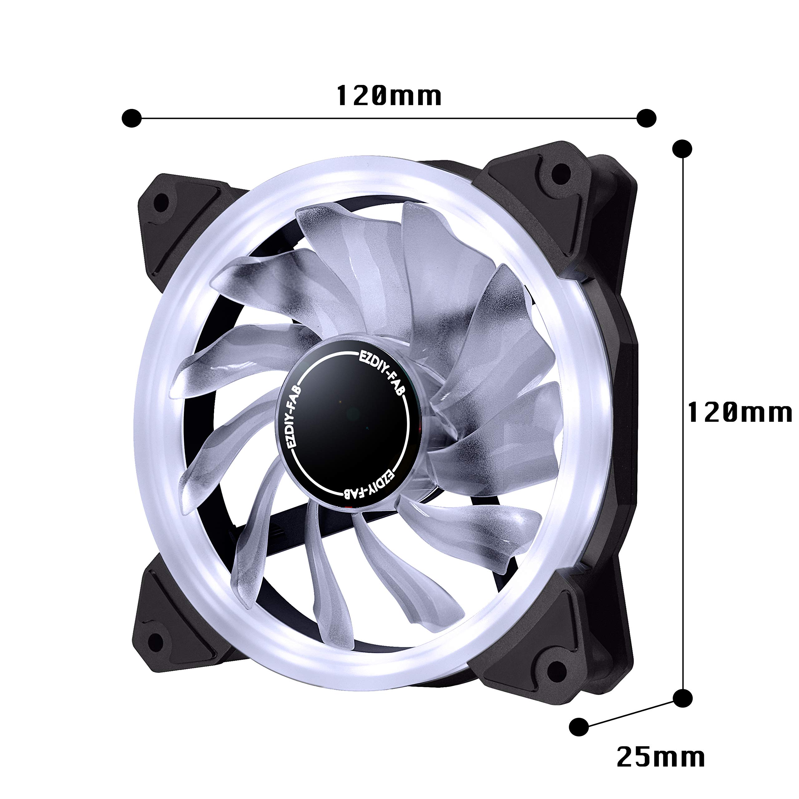 EZDIY-FAB 120mm PWM Blue LED Ring Fan,Blue LED PWM Case Fan for PC Case,CPU Cooler and Radiators,4-Pin 3 Pack